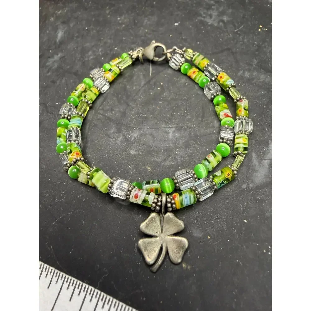 Jewelry | Sun West Co Four Leaf Clover Charm Green Glass Bead Bracelet ...